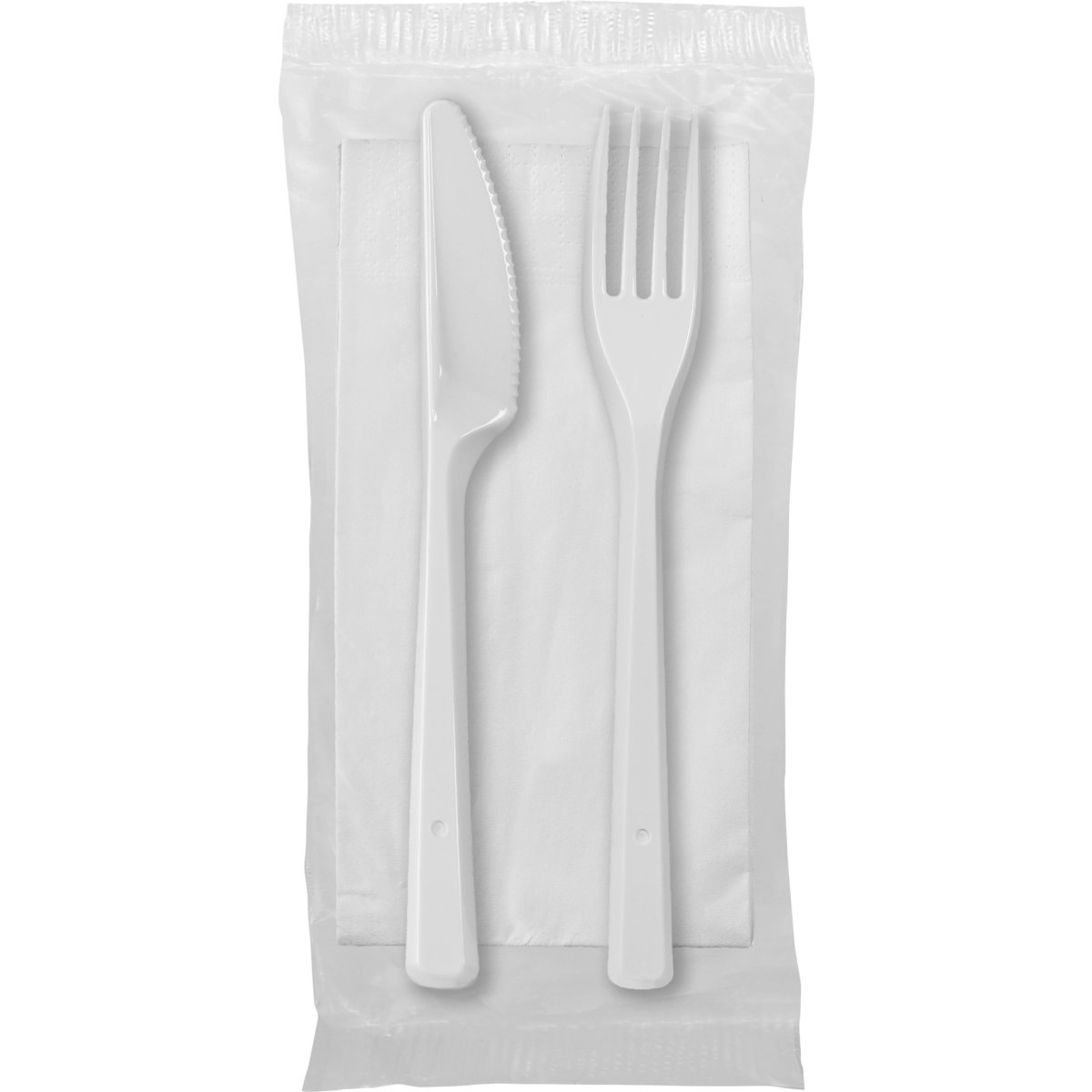 Vendita SET FORCHETTA/COLTELLO/TOVAGLIOLO PLASTICA BIANCO 100 PEZZI all ...