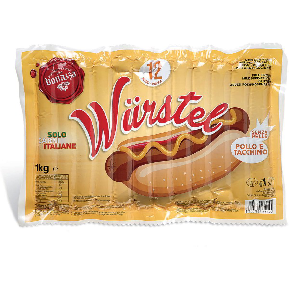 Vendita WURSTEL POLLO 40%, TACCHINO 40% 12 PEZZI BONAZZA all'ingrosso ...