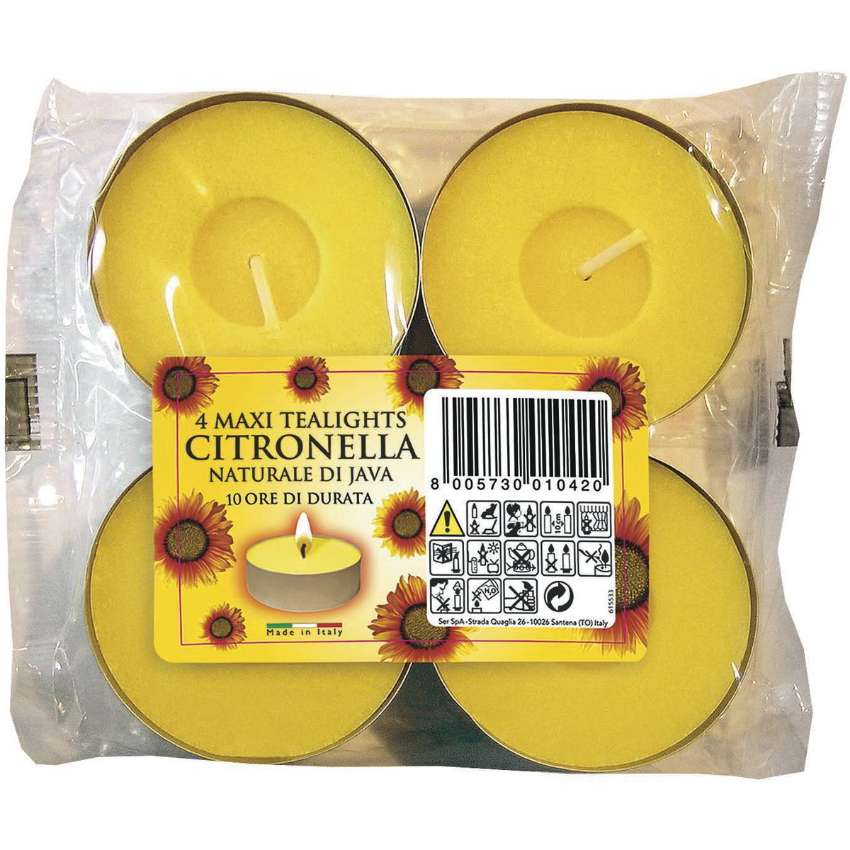Vendita MAXI TEA LIGHT CITRONELLA 4 PEZZI all'ingrosso. Candele e ...