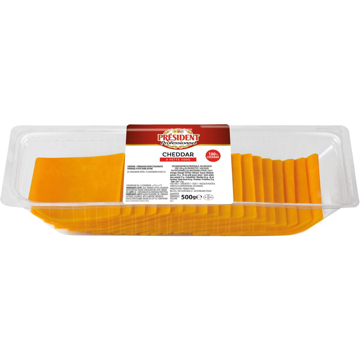 Vendita CHEDDAR A FETTE PRESIDENT PROFESSIONALE 500 G all'ingrosso ...