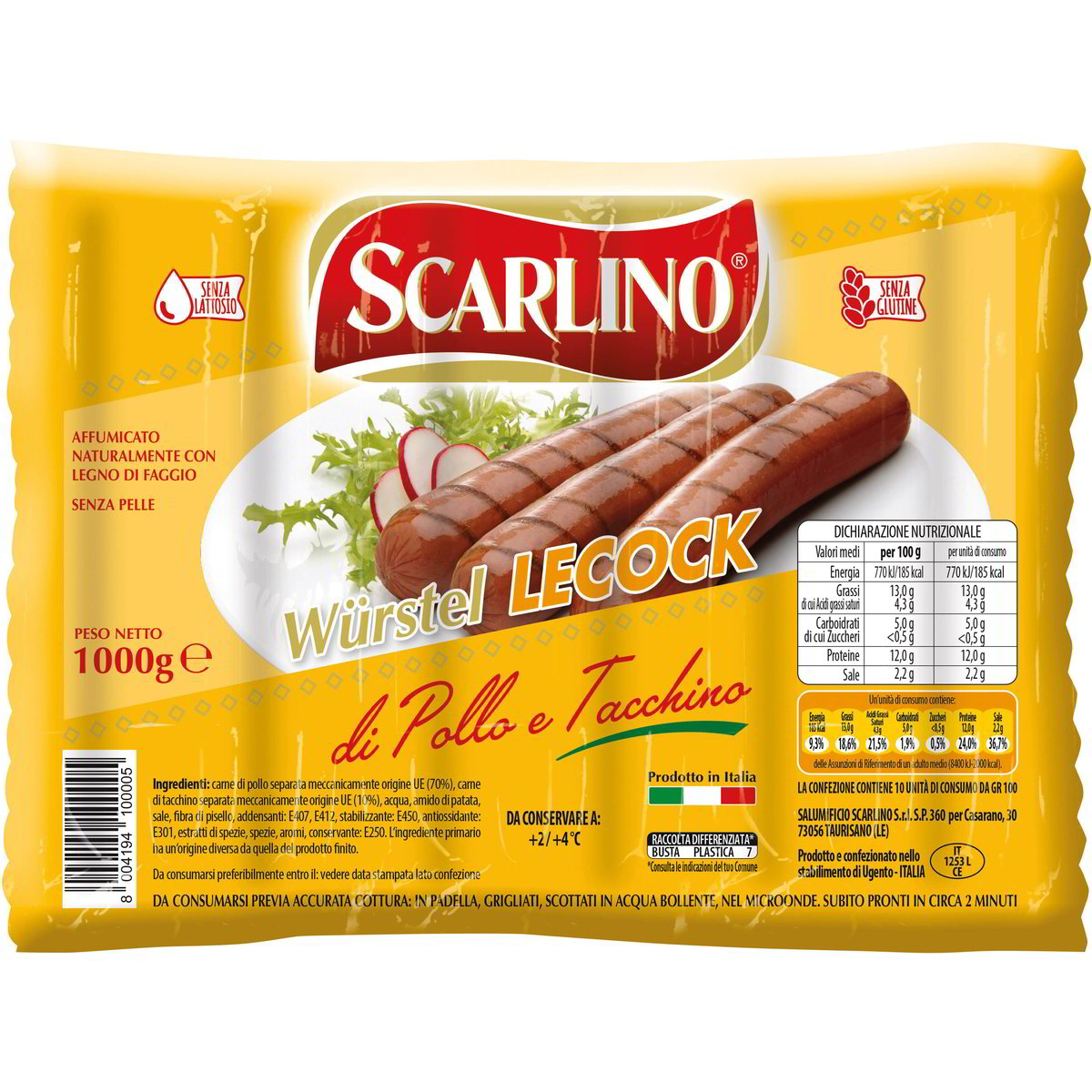Vendita WURSTEL POLLO 50% E TACCHINO 25% LE COCK SCARLINO 10 PEZZI - 1 ...
