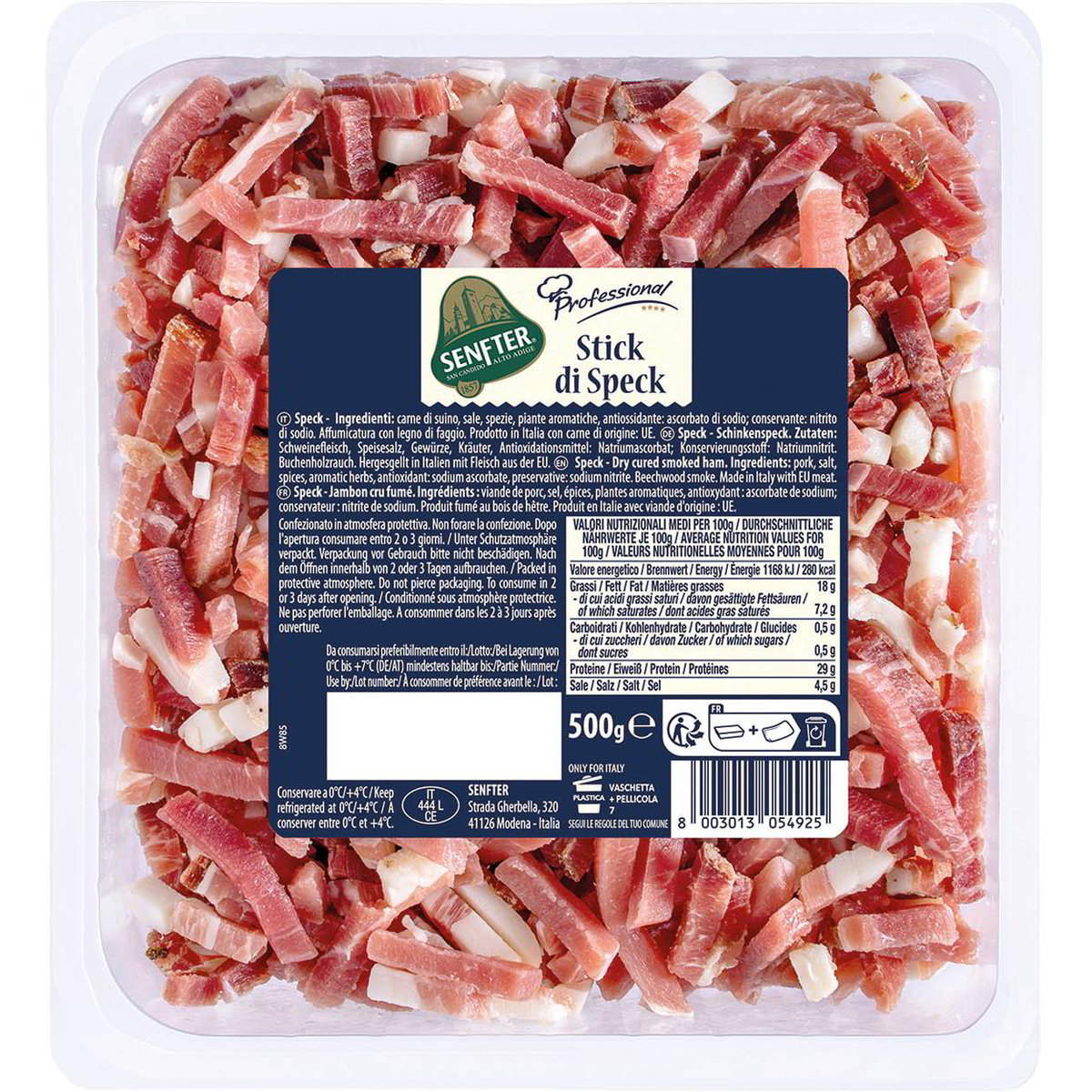 Vendita SENFTER PROFESSIONAL STICK DI SPECK 500 G all'ingrosso. Salumi ...