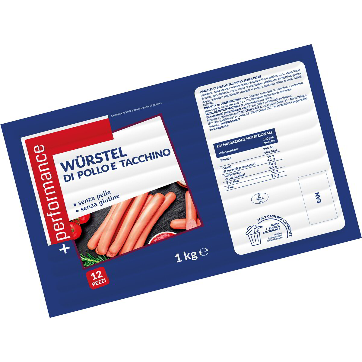 Vendita +PERFORMANCE WURSTEL POLLO 43% E TACCHINO 31% 12 PEZZI 1 KG all ...